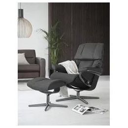 Relaxsessel stressless "Reno" Sessel Gr. ROHLEDER Stoff Q2 FARON, Cross Base Schwarz, Relaxfunktion-Drehfunktion-PlusTMSystem-Gleitsystem-BalanceAdaptTM, B/H/T: 83cm x 100cm x 76cm, grau (dunkelgrau q2 faron) mit Hocker, Cross Base, Größe S, M & L, Holzakzent Schwarz