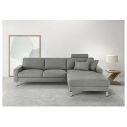 Ecksofa 3C Candy "Lecce, wahlweise PUR-Schaumstoff oder Tonnentaschenfederkern" Sofas Gr. B/H/T: 281 cm x 86 cm x 194 cm, Easy care, Longchair rechts, Sitzaufbau PUR-Schaumstoff, grau (platin) Bett im 2,5-Sitzer, teilmotorische Schlaffunktion Longchair, L-Form