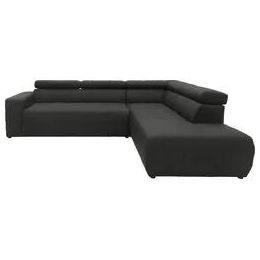 Ecksofa DOMO collection "Brandon L-Form, auch in Leder" Sofas Gr. B/H/T: 275cm x 80cm x 228cm, Leder, Ottomane rechts, ohne Sitztiefenverstellung, ohne Nierenkissen, schwarz inklusive Kopfteilverstellung, wahlweise mit Sitztiefenverstellung