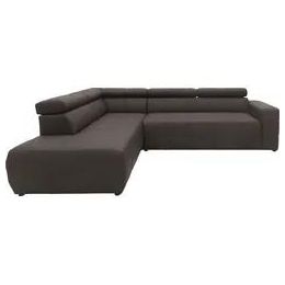 Ecksofa DOMO collection "Brandon L-Form, auch in Leder" Sofas Gr. B/H/T: 275 cm x 80 cm x 228 cm, Leder, Ottomane links, ohne Sitztiefenverstellung, ohne Nierenkissen, braun inklusive Kopfteilverstellung, wahlweise mit Sitztiefenverstellung