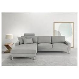 Ecksofa 3C Candy "Lecce, wahlweise PUR-Schaumstoff oder Tonnentaschenfederkern" Sofas Gr. B/H/T: 281 cm x 86 cm x 194 cm, Velours, Longchair links, Sitzaufbau PUR-Schaumstoff, silberfarben (silber) Bett im 2,5-Sitzer, teilmotorische Schlaffunktion Longchair, L-Form