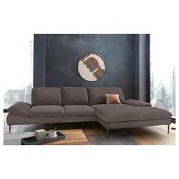 Ecksofa W.Schillig "enjoy&MORE" Sofas Gr. B/H/T: 340cm x 87cm x 185cm, Chenille-Flachgewebe R66, Recamiere rechts, mit Kopfteilverstellung-mit Armlehnenverstellung-mit Sitztiefenverstellung, braun (brown r66) Sitztiefenverstellung, Füße bronze pulverbeschichtet, Breite 340 cm