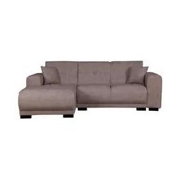 Ecksofa Home Affaire "Langeland L-Form" Sofas Gr. B/H/T: 234cm x 85cm x 163cm, Samtoptik, Recamiere links, grau (taupe) incl. 2 Zierkissen, Recamiere wahlweise links oder rechts