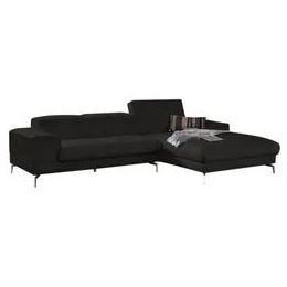 Ecksofa W.Schillig "piedroo" Sofas Gr. B/H/T: 303cm x 70cm x 193cm, Longlife Xtra-Leder Z59, Longchair rechts, mit Kopfteilverstellung-mit motorischer Sitztiefenverstellung, schwarz (schwarz z59) Kopfteilverstellung, wahlweise mit Sitztiefenverstellung, Breite 303cm