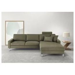 Ecksofa 3C Candy "Lecce, wahlweise PUR-Schaumstoff oder Tonnentaschenfederkern" Sofas Gr. B/H/T: 281 cm x 86 cm x 194 cm, Easy care, Longchair rechts, Sitzaufbau PUR-Schaumstoff, grün (oliv) Bett im 2,5-Sitzer, teilmotorische Schlaffunktion Longchair, L-Form