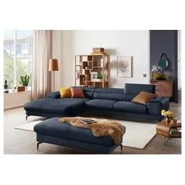 Ecksofa W.Schillig "piedroo" Sofas Gr. B/H/T: 343cm x 70cm x 193cm, Stoff S37, Longchair links, mit Kopfteilverstellung-mit motorischer Sitztiefenverstellung, blau (dunkelblau s37) Kopfteilverstellung, wahlweise mit Sitztiefenverstellung, Breite 343cm