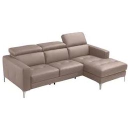 Ecksofa Egoitaliano "Matt, erstklassiger Sitzkomfort, aufwendige Detailverarbeitung, L-Form" Sofas Gr. B/H: 247cm x 100cm, Leder BULL, Recamiere rechts, beige (safari) mit verstellbaren Kopfteilen zum Relaxen