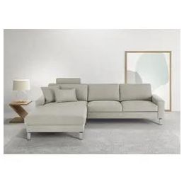 Ecksofa 3C Candy "Lecce, wahlweise PUR-Schaumstoff oder Tonnentaschenfederkern" Sofas Gr. B/H/T: 281 cm x 86 cm x 194 cm, Easy care, Longchair links, Sitzaufbau mit Tonnentaschenfederkern, grau (hellgrau) Bett im 2,5-Sitzer, teilmotorische Schlaffunktion Longchair, L-Form