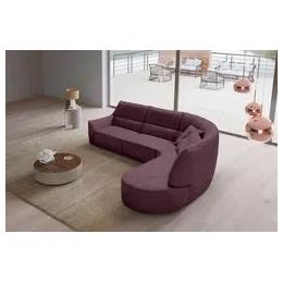 Ecksofa Egoitaliano "Puffy" Sofas Gr. B/H/T: 330cm x 88cm x 205cm, Luxus-Microfaser BLUSH, Ottomane rechts, Ohne Relaxfunktion, lila (plum) mit Ottomane, wahlweise und ohne elektrischer Relaxfunktion