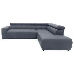 Ecksofa DOMO collection "Brandon L-Form, auch in Leder" Sofas Gr. B/H/T: 275cm x 80cm x 228cm, Leder, Ottomane rechts, ohne Sitztiefenverstellung, ohne Nierenkissen, blau (dunkelblau) inklusive Kopfteilverstellung, wahlweise mit Sitztiefenverstellung