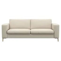 2,5-Sitzer FLEXLUX "Fiore, super Sitzkomfort durch Kaltschaum", weiß (warm weiß), B:196cm H:85cm T:92cm, 100% Echteder, Sofas, breite Armlehnen, Füße Alu+ Eiche