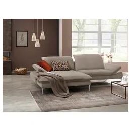 Ecksofa W.Schillig "enjoy&MORE" Sofas Gr. B/H/T: 294cm x 87cm x 185cm, Longlife Xtra-Leder Z59, Recamiere links, mit Kopfteilverstellung-mit Armlehnenverstellung-mit Sitztiefenverstellung, braun (stone z59) mit Sitztiefenverstellung, Füße Chrom glänzend, Breite 294 cm