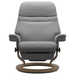 Relaxsessel stressless "Sunrise" Sessel Gr. Leder BATICK, PowerTM Leg & Back-ohne Akku-Classic Base Eiche, Relaxfunktion-Drehfunktion-Integrierte Fußstütze-PlusTMSystem, B/H/T: 88cm x 103cm x 78cm, grau (wild dove batick) elektrisch verstellbar, optional 2-motorisch, Größe M & L