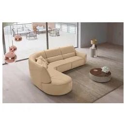 Ecksofa Egoitaliano "Puffy" Sofas Gr. B/H/T: 330cm x 88cm x 205cm, Leder BULL, Ottomane links, Ohne Relaxfunktion, beige (champagner) mit Ottomane, wahlweise und ohne elektrischer Relaxfunktion