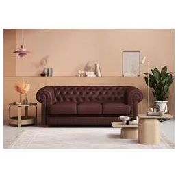 Chesterfield-Sofa Max Winzer "Kent edel und bequem, tolle Detailverarbeitung, komfortable Armlehnen" Sofas Gr. B/H/T: 202cm x 75cm x 101cm, Leder 92100, rot (burgund) 3-Sitzer mit aufwendiger Knopfheftung, Breite 205 cm