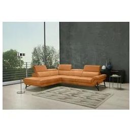 Ecksofa Egoitaliano "Narcisa, Design und Sitzkomfort der Extraklasse" Sofas Gr. B/H/T: 287cm x 96cm x 225cm, Luxus-Microfaser Lederoptik, Ottomane links, gelb mit verstellbaren Kopfstützen für noch mehr Komfort, L-Form