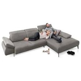 Ecksofa W.Schillig "levi" Sofas Gr. B/H/T: 344cm x 80cm x 207cm, Flachgewebe S22, Longchair rechts, mit Kopfteilverstellung-mit Armlehnenverstellung-mit motorischer Sitztiefenverstellung, grau (grau s22) inklusive Kopfstützenverstellung & Seitenteilverstellung, Breite 344cm