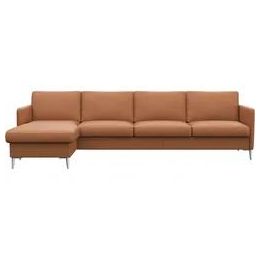 Ecksofa FLEXLUX "Fiore, super Sitzkomfort durch Kaltschaum im Sitz, L-Form" Sofas Gr. B/H/T: 280cm x 85cm x 159cm, Echtleder, Chaiselongue links, braun (modern cogna) schmale Armlehnen, Füße Alu