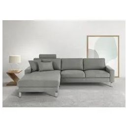 Ecksofa 3C Candy "Lecce, wahlweise PUR-Schaumstoff oder Tonnentaschenfederkern" Sofas Gr. B/H/T: 281 cm x 86 cm x 194 cm, Easy care, Longchair links, Sitzaufbau mit Tonnentaschenfederkern, grau (platin) Bett im 2,5-Sitzer, teilmotorische Schlaffunktion Longchair, L-Form