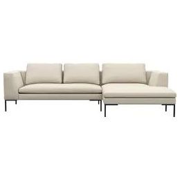 Ecksofa FLEXLUX "Loano" Sofas Gr. B/H/T: 298cm x 86cm x 169cm, Echtleder, Chaiselongue rechts, weiß (warm white) modernes Sofa, frei im Raum stellbar, lose Kissen, Kaltschaum Sitz