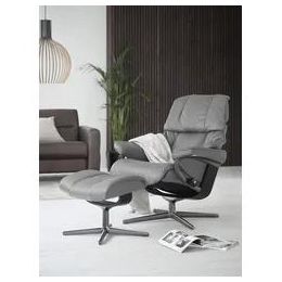 Relaxsessel stressless "Reno" Sessel Gr. Leder BATICK, Cross Base Schwarz-M, Relaxfunktion-Drehfunktion-PlusTMSystem-Gleitsystem-BalanceAdaptTM, B/H/T: 83cm x 100cm x 76cm, grau (wild dove batick) mit Hocker, Cross Base, Größe S, M & L, Holzakzent Schwarz