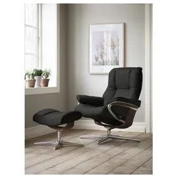 Relaxsessel stressless "Mayfair" Sessel Gr. Leder BATICK, Cross Base Braun, Relaxfunktion-Drehfunktion-PlusTMSystem-Gleitsystem-BalanceAdaptTM, B/H/T: 92cm x 103cm x 79cm, schwarz (black batick) mit Hocker, Cross Base, Größe S, M & L, Holzakzent Braun