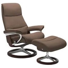 Relaxsessel stressless "View" Sessel Gr. ROHLEDER Stoff Q2 FARON, Cross Base Braun, Relaxfunktion-Drehfunktion-PlusTMSystem-Gleitsystem-BalanceAdaptTM, B/H/T: 91cm x 110cm x 85cm, braun (schwarz beige q2 faron) mit Signature Base, Größe L,Gestell Braun