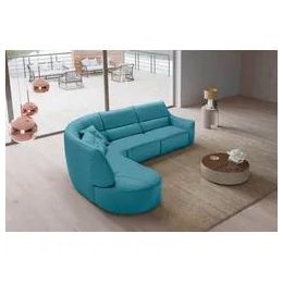 Ecksofa Egoitaliano "Puffy" Sofas Gr. B/H/T: 330cm x 88cm x 205cm, Leder BULL, Ottomane links, Ohne Relaxfunktion, blau (türkis) mit Ottomane, wahlweise und ohne elektrischer Relaxfunktion