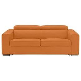 Schlafsofa Egoitaliano "Cabiria, Design und super Sitz- Liegekomfort" Sofas Gr. B/H/T: 226cm x 97cm x 103cm, Leder BULL, orange Sofa inkl. Schlaffunktion, Kopfteile verstellbar, mit Metallfüßen