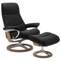 Relaxsessel stressless "View" Sessel Gr. Leder PALOMA, Cross Base Eiche, Relaxfunktion-Drehfunktion-PlusTMSystem-Gleitsystem-BalanceAdaptTM, B/H/T: 78cm x 108cm x 78cm, schwarz (schwarz paloma) mit Signature Base, Größe S,Gestell Eiche