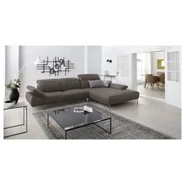 Ecksofa W.Schillig "levi, elegant und bequem, L-Form", braun (tobacco s22), B:344cm H:80cm T:207cm, Flachgewebe S22 (100% Polyester), Sofas, inklusive Kopfstützenverstellung & Seitenteilverstellung, Breite 344cm