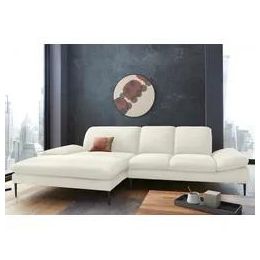 Ecksofa W.Schillig "enjoy&MORE" Sofas Gr. B/H/T: 310cm x 87cm x 185cm, Longlife Xtra-Leder Z59, Recamiere links, mit Kopfteilverstellung-mit Armlehnenverstellung-mit Sitztiefenverstellung, weiß (weiß z59) Sitztiefenverstellung, Füße schwarz pulverbeschichtet, Breite 310 cm