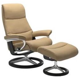 Relaxsessel stressless "View" Sessel Gr. Leder PALOMA, Cross Base Schwarz, Relaxfunktion-Drehfunktion-PlusTMSystem-Gleitsystem-BalanceAdaptTM, B/H/T: 82cm x 109cm x 81cm, beige (sand paloma) mit Signature Base, Größe M,Gestell Schwarz