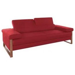 2,5-Sitzer W.Schillig "finn" Sofas Gr. B/H/T: 230cm x 71cm x 106cm, Longlife Xtra-Leder Z59, mit Kopfteilverstellung-mit motorischer Sitztiefenverstellung, rot (ruby z59) German Design Award 2016, Fußgestell Nussbaum natur, Breite 230 cm