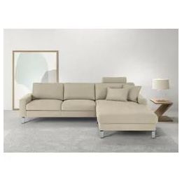 Ecksofa 3C Candy "Lecce, wahlweise PUR-Schaumstoff oder Tonnentaschenfederkern" Sofas Gr. B/H/T: 281 cm x 86 cm x 194 cm, Velours, Longchair rechts, Sitzaufbau PUR-Schaumstoff, beige (natur) Bett im 2,5-Sitzer, teilmotorische Schlaffunktion Longchair, L-Form