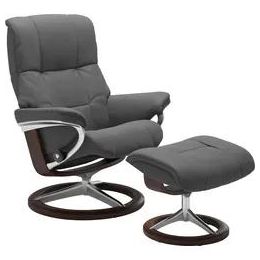 Relaxsessel stressless "Mayfair" Sessel Gr. Leder BATICK, Signature Base Braun, Relaxfunktion-Drehfunktion-PlusTMSystem-Gleitsystem-BalanceAdaptTM, B/H/T: 92cm x 103cm x 79cm, grau (grau batick) mit Hocker, Signature Base, Größe S, M & L, Gestell Braun