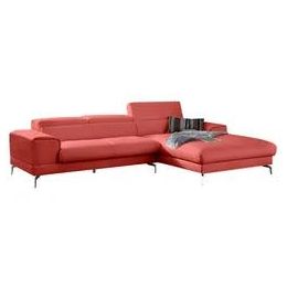 Ecksofa W.Schillig "piedroo" Sofas Gr. B/H/T: 303cm x 70cm x 193cm, Longlife Xtra-Leder Z69, Longchair rechts, mit Kopfteilverstellung-mit motorischer Sitztiefenverstellung, orange (rot z69) Kopfteilverstellung, wahlweise mit Sitztiefenverstellung, Breite 303cm