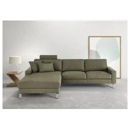 Ecksofa 3C Candy "Lecce, wahlweise PUR-Schaumstoff oder Tonnentaschenfederkern" Sofas Gr. B/H/T: 281 cm x 86 cm x 194 cm, Easy care, Longchair links, Sitzaufbau mit Tonnentaschenfederkern, grün (oliv) Bett im 2,5-Sitzer, teilmotorische Schlaffunktion Longchair, L-Form