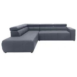 Ecksofa DOMO collection "Brandon L-Form, auch in Leder" Sofas Gr. B/H/T: 275cm x 80cm x 228cm, Leder, Ottomane links, ohne Sitztiefenverstellung, ohne Nierenkissen, blau (dunkelblau) inklusive Kopfteilverstellung, wahlweise mit Sitztiefenverstellung