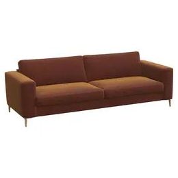 3-Sitzer FLEXLUX "Fiore, super Sitzkomfort durch Kaltschaum im Sitz" Sofas Gr. B/H/T: 229cm x 85cm x 92cm, Material, braun (cognac) breite Armlehnen, Füße Alu+ Eiche