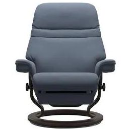 Relaxsessel stressless "Sunrise" Sessel Gr. Leder PALOMA, PowerTM Leg & Back-ohne Akku-Classic Base Wenge, Relaxfunktion-Drehfunktion-Integrierte Fußstütze-PlusTMSystem, B/H/T: 88cm x 103cm x 78cm, blau (sparrow blue paloma) elektrisch verstellbar, optional 2-motorisch, Größe M & L