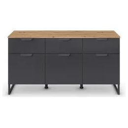 Kombikommode Rauch "Dark&Wood by Aditio" Sideboards Gr. B/H/T: 140cm x 73cm x 44cm, 3 St., grau (eiche artisan/graumetallic) im Industrial Style mit Kufenfuß, 3 Schubladen Softclose-Funktion