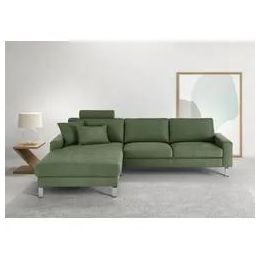 Ecksofa 3C Candy "Lecce, wahlweise PUR-Schaumstoff oder Tonnentaschenfederkern" Sofas Gr. B/H/T: 281 cm x 86 cm x 194 cm, Flachgewebe, Longchair links, Sitzaufbau mit Tonnentaschenfederkern, grün (oliv) Bett im 2,5-Sitzer, teilmotorische Schlaffunktion Longchair, L-Form