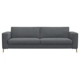 3-Sitzer FLEXLUX "Fiore, super Sitzkomfort durch Kaltschaum im Sitz" Sofas Gr. B/H/T: 229cm x 85cm x 92cm, Lederoptik, grau (elephant gre) breite Armlehnen, Füße Alu+ Eiche