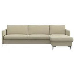 Ecksofa FLEXLUX "Fiore, super Sitzkomfort durch Kaltschaum im Sitz, L-Form" Sofas Gr. B/H/T: 247cm x 85cm x 92cm, Chenille, Chaiselongue rechts, beige (sandy beige) schmale Armlehnen, Füße Alu