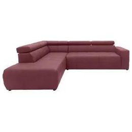 Ecksofa DOMO collection "Brandon L-Form, auch in Leder" Sofas Gr. B/H/T: 275cm x 80cm x 228cm, Leder, Ottomane links, ohne Sitztiefenverstellung, ohne Nierenkissen, rot inklusive Kopfteilverstellung, wahlweise mit Sitztiefenverstellung