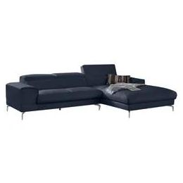 Ecksofa W.Schillig "piedroo" Sofas Gr. B/H/T: 303cm x 70cm x 193cm, Longlife Xtra-Leder Z59, Longchair rechts, mit Kopfteilverstellung-mit motorischer Sitztiefenverstellung, blau (blau z59) Kopfteilverstellung, wahlweise mit Sitztiefenverstellung, Breite 303cm