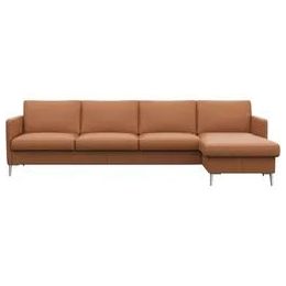 Ecksofa FLEXLUX "Fiore, L-Form, bequem und komfortabel durch hochwertigem Sitzaufbau" Sofas Gr. B/H/T: 280cm x 85cm x 159cm, Echtleder, Chaiselongue rechts, braun (modern cogna) schmale Armlehnen, Kaltschaum, Füße Alu