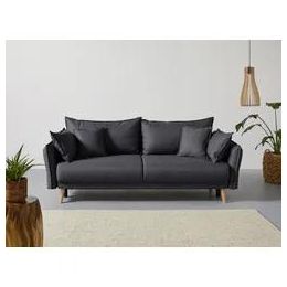 Schlafsofa Home Affaire "Granbo" Sofas Gr. B/H/T: 228cm x 95cm x 104cm, Struktur fein, mit Bettfunktion-mit Bettkasten, grau (anthrazit) incl. Bettfunktion und Bettkasten, Federkern-Polsterung, Seitentasche