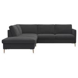 Ecksofa FLEXLUX "Fiore, L-Form, super bequem durch Kaltschaum im Sitz" Sofas Gr. B/H/T: 234cm x 85cm x 225cm, Lederoptik, Ottomane links, grau (shark grey) schmale Armlehnen, Füße AluEiche, BT 234225 cm